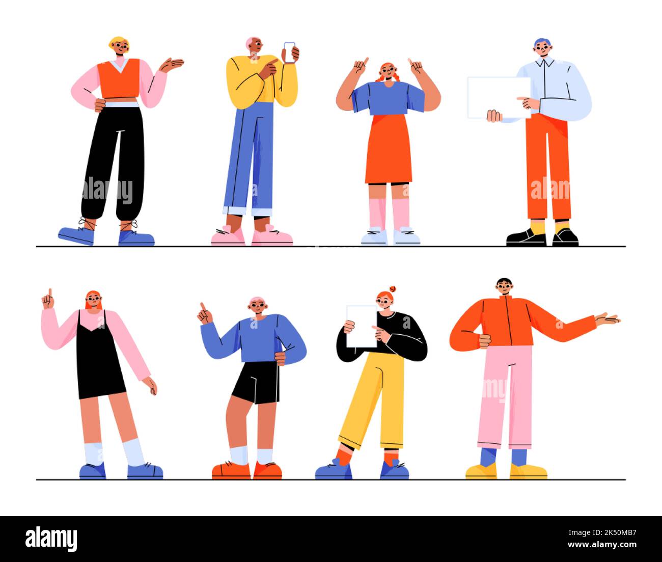 People pointing finger flat vector illustration set. Male and female ...