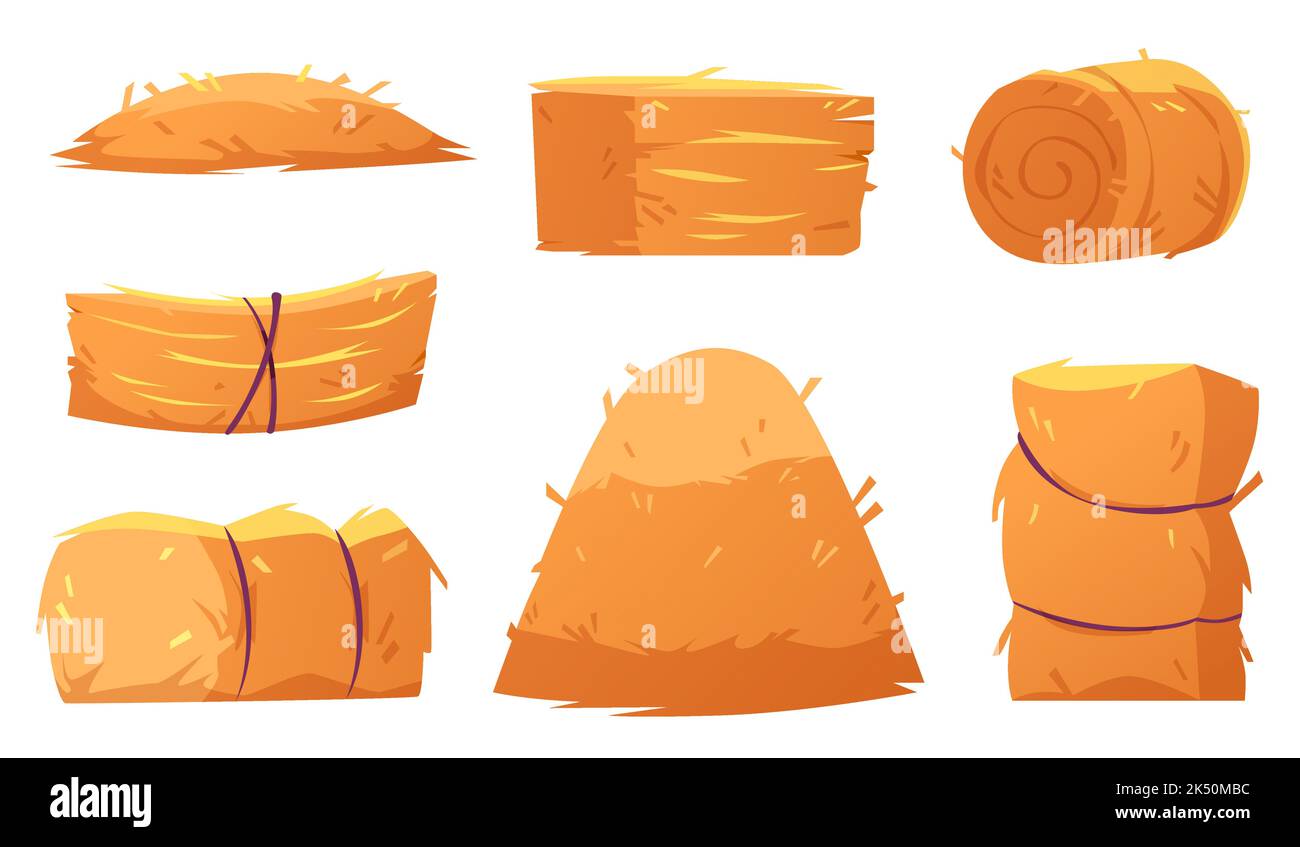 Cartoon haystacks of different shape and size isolated on white ...