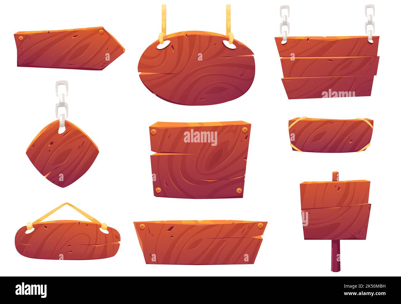 Blank wooden signs cartoon set isolated on white. Vector illustration ...