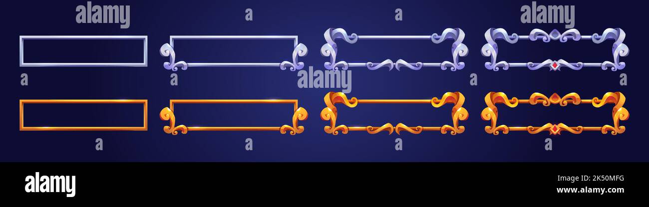 Game silver and gold ranking frames in medieval style. Empty metal and ...