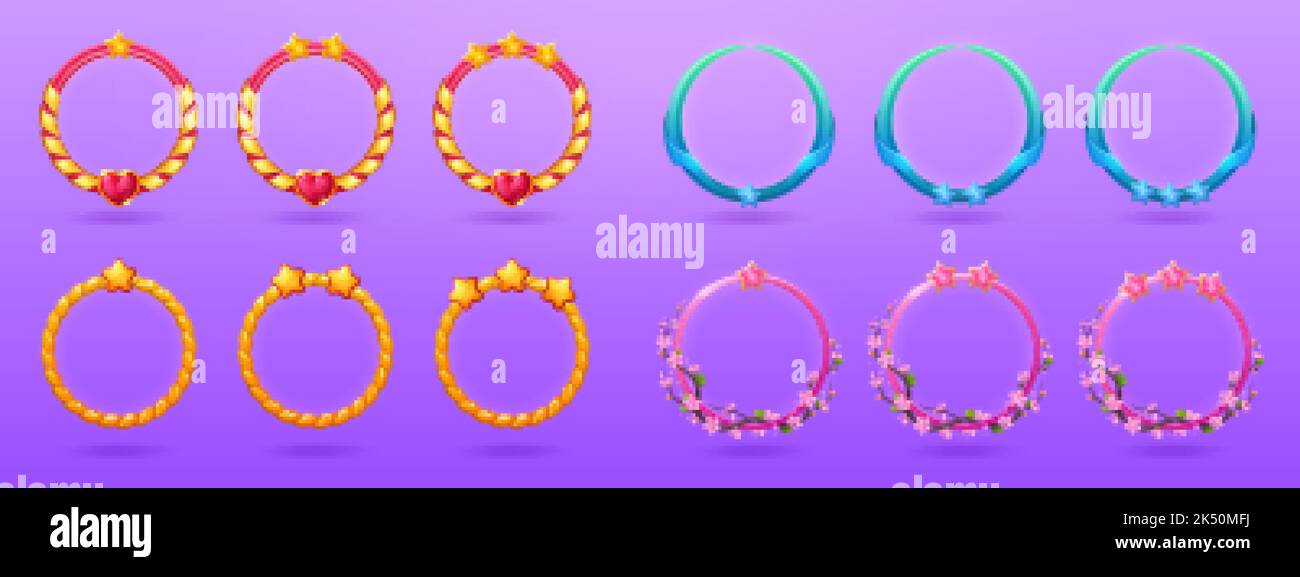 Glossy circle ranking frames with stars for user avatar in game ...