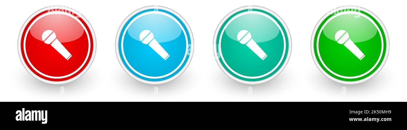 Microphone and music, karaoke vector icons, colorful glossy buttons on ...