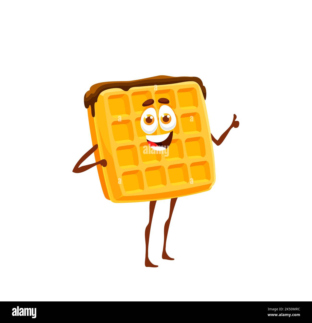 Cartoon belgian waffle character with chocolate. Vector wafer with ...