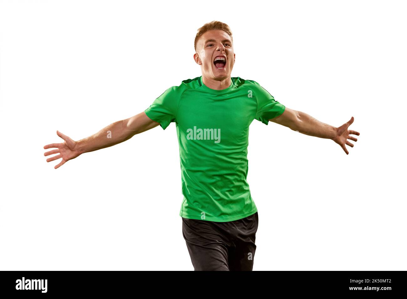 Goal. Excited football player shouting, expressing win emotions ...