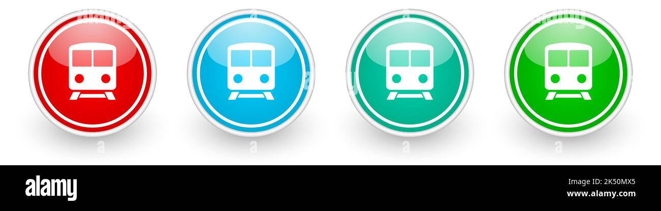 Railway, train, subway, transportation vector icons, colorful glossy ...