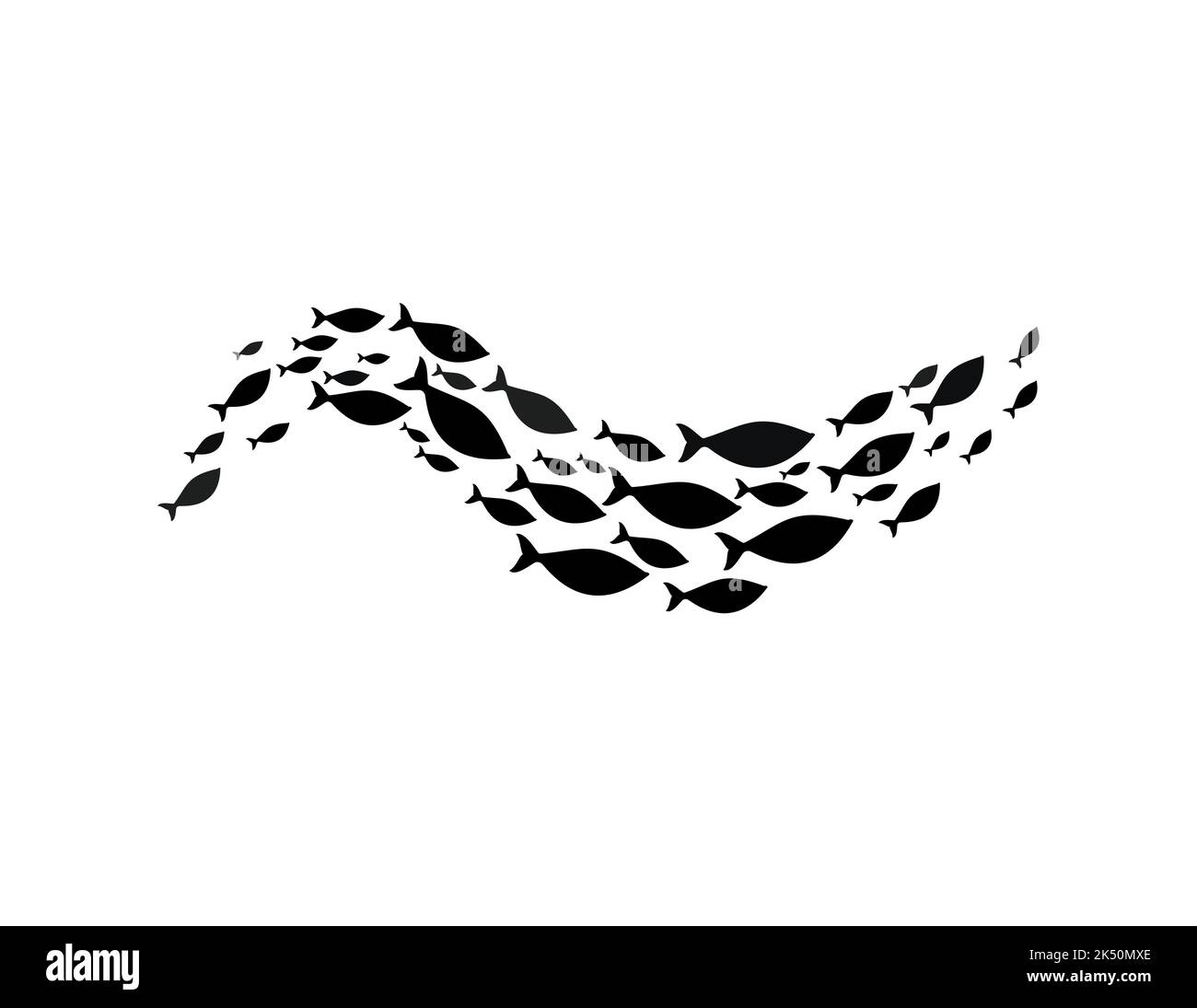 Ocean tuna or cod, flock of aquarium animals, shoal and fish school ...