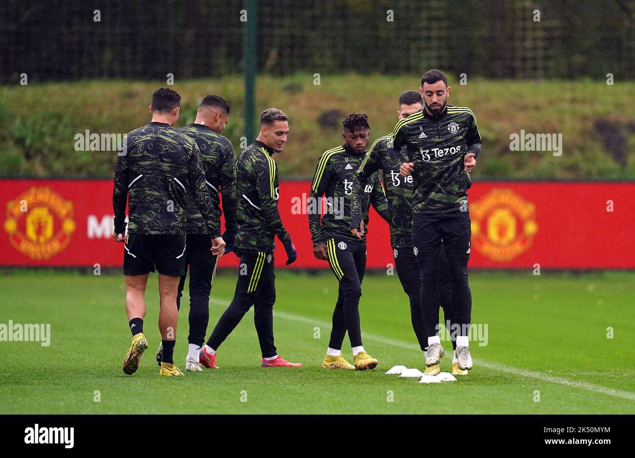 Manchester United's Bruno Fernandes (right) during a training session ...