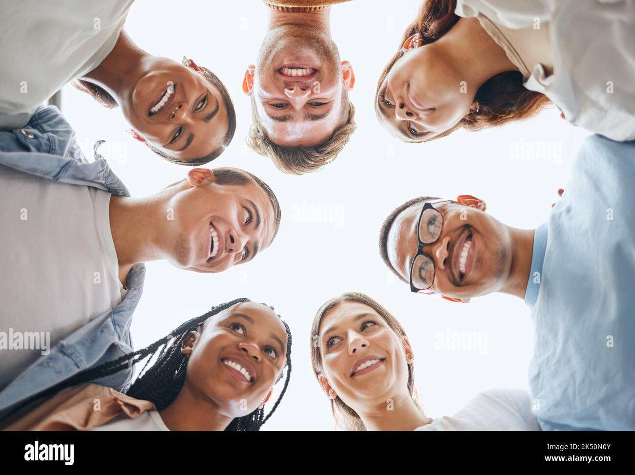 Teamwork, community and diversity with people from bottom for support ...