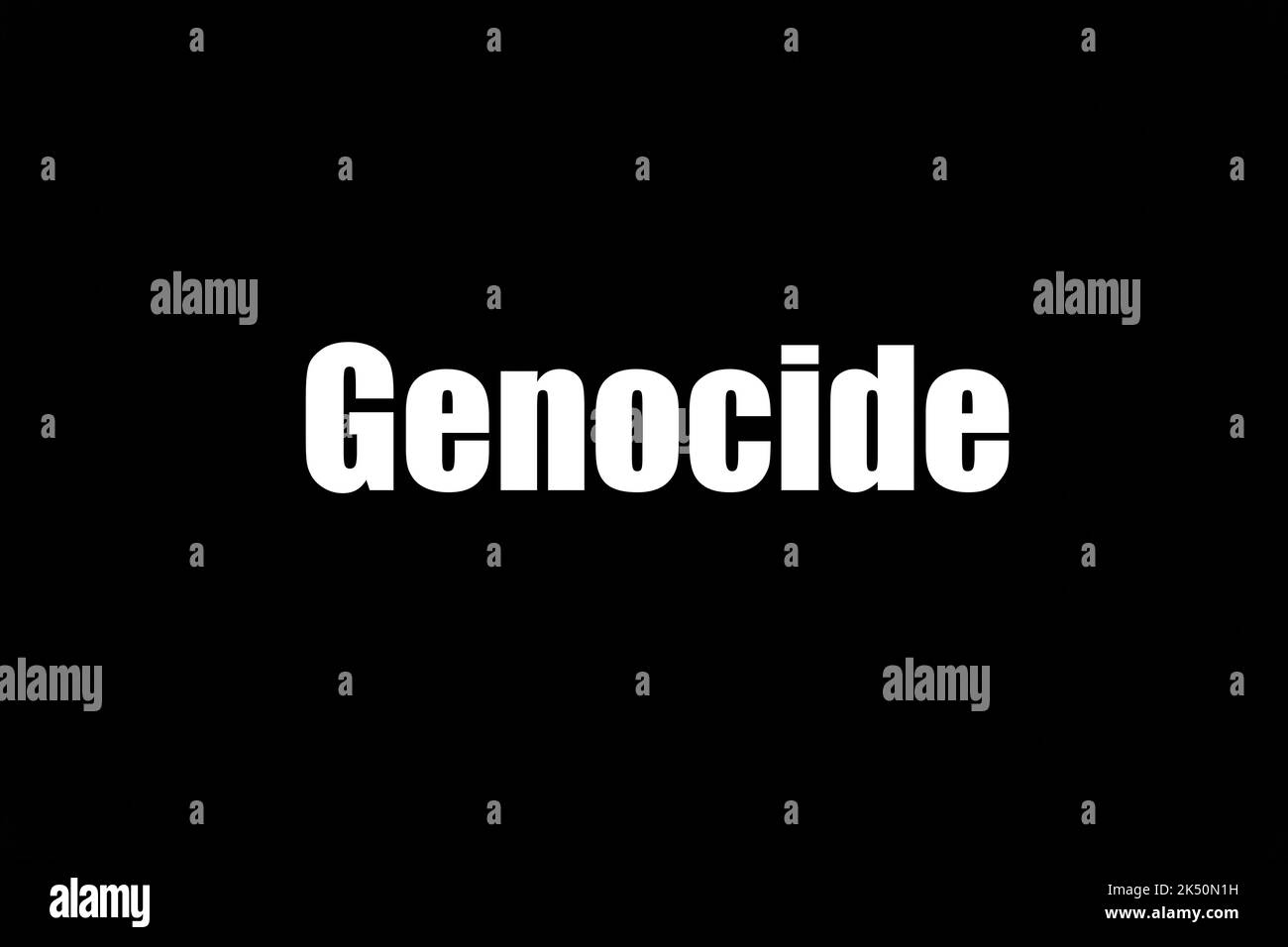 Genocide. Inscription means death and misfortune made white on black ...