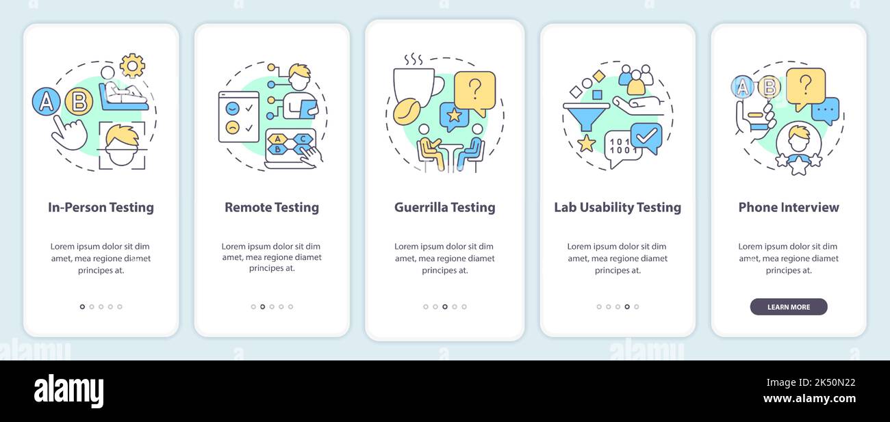 Methods For Usability Testing Onboarding Mobile App Screen Stock Vector