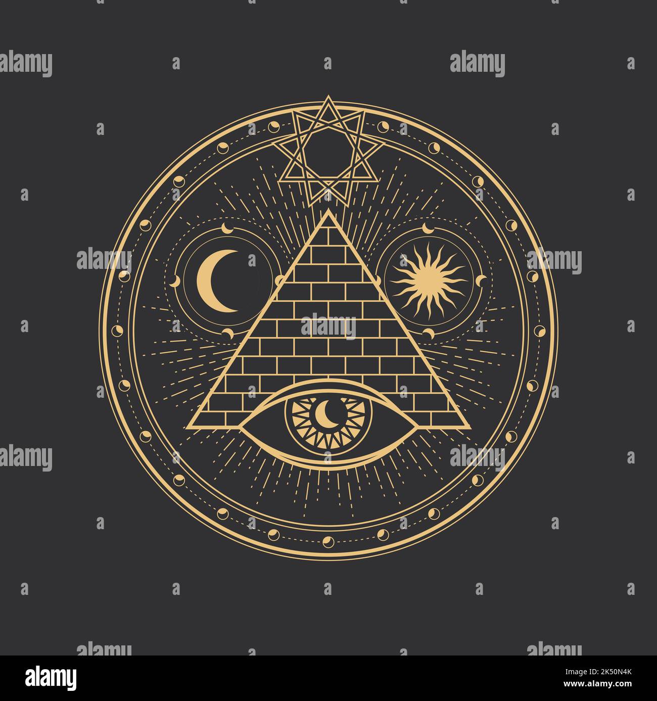 Pentagram Symbol Circle And Magic Egypt Pyramid Triangle With Eye