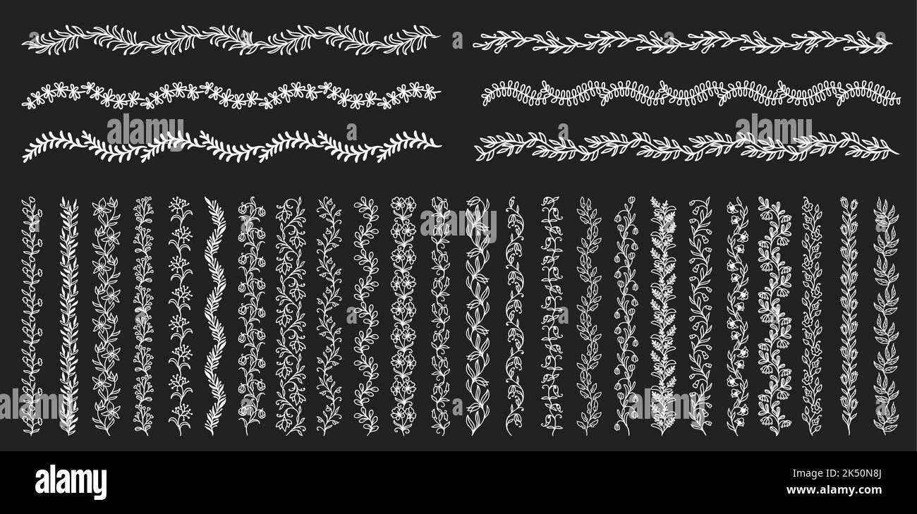 Vertical floral borders and dividers. Twigs and sprigs. Vignette or ...