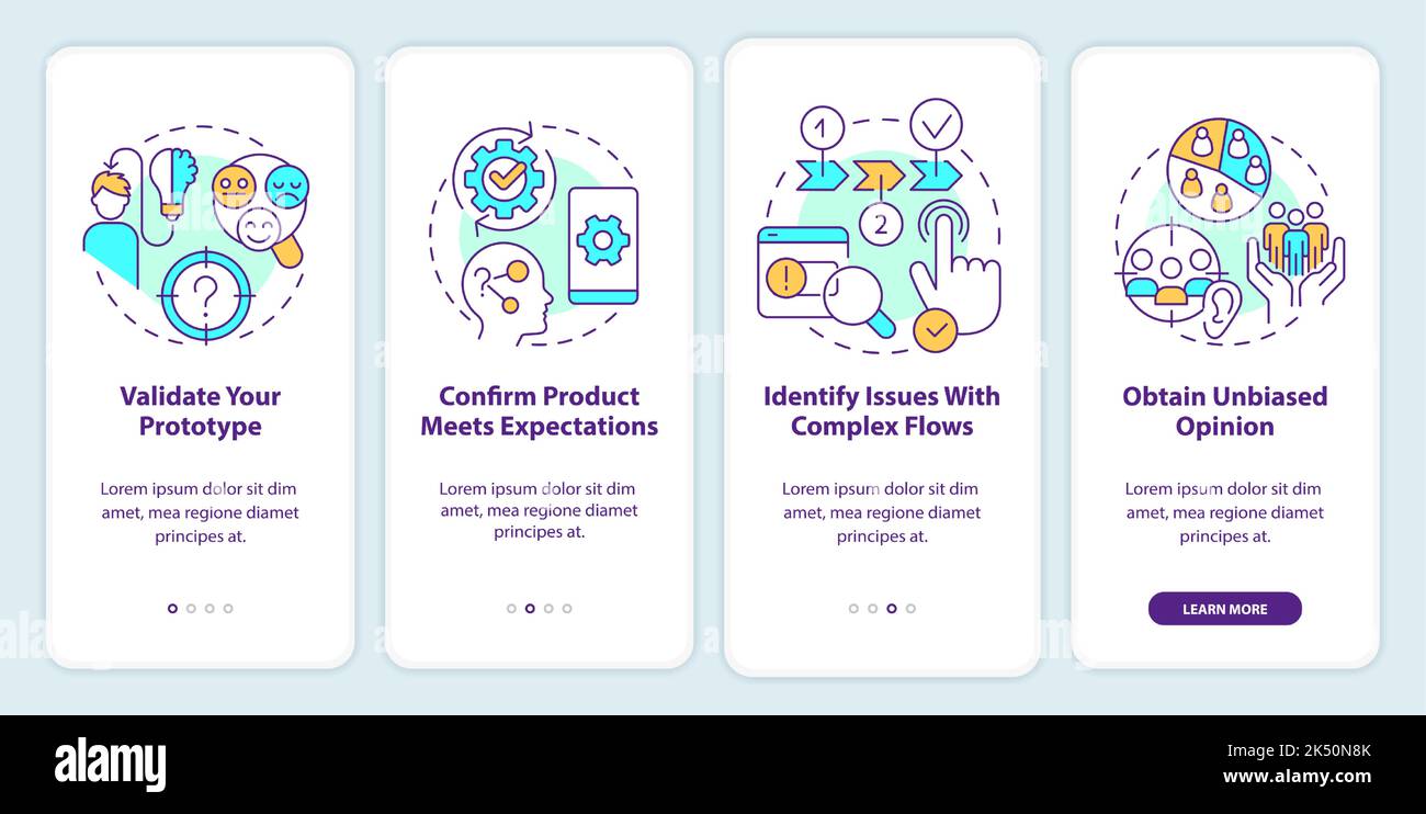 Benefits Of Usability Testing Onboarding Mobile App Screen Stock Vector