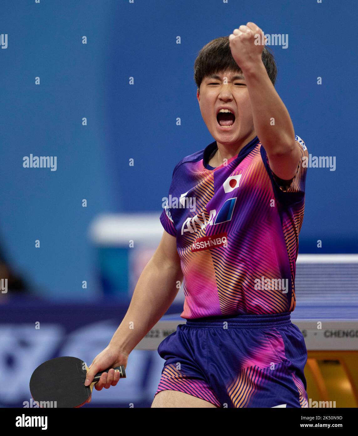 CHENGDU, CHINA - OCTOBER 5, 2022 - Tomokazu Harimoto of Japan competes ...