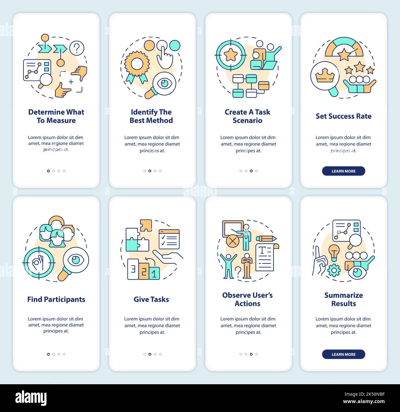 Usability Testing Plan Onboarding Mobile App Screen Set Stock Vector