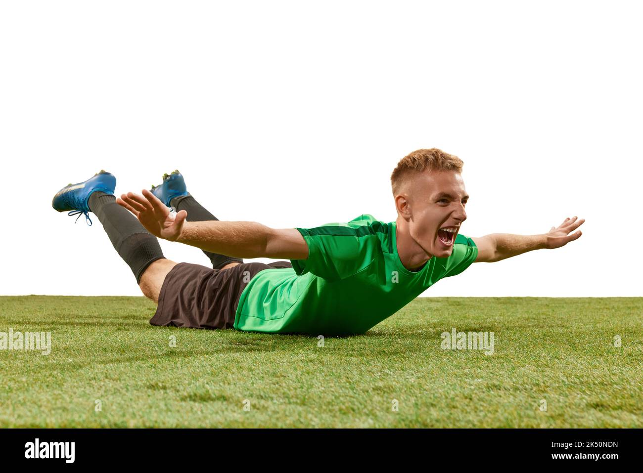 Celebrating goal. Excited football player shouting, expressing win ...
