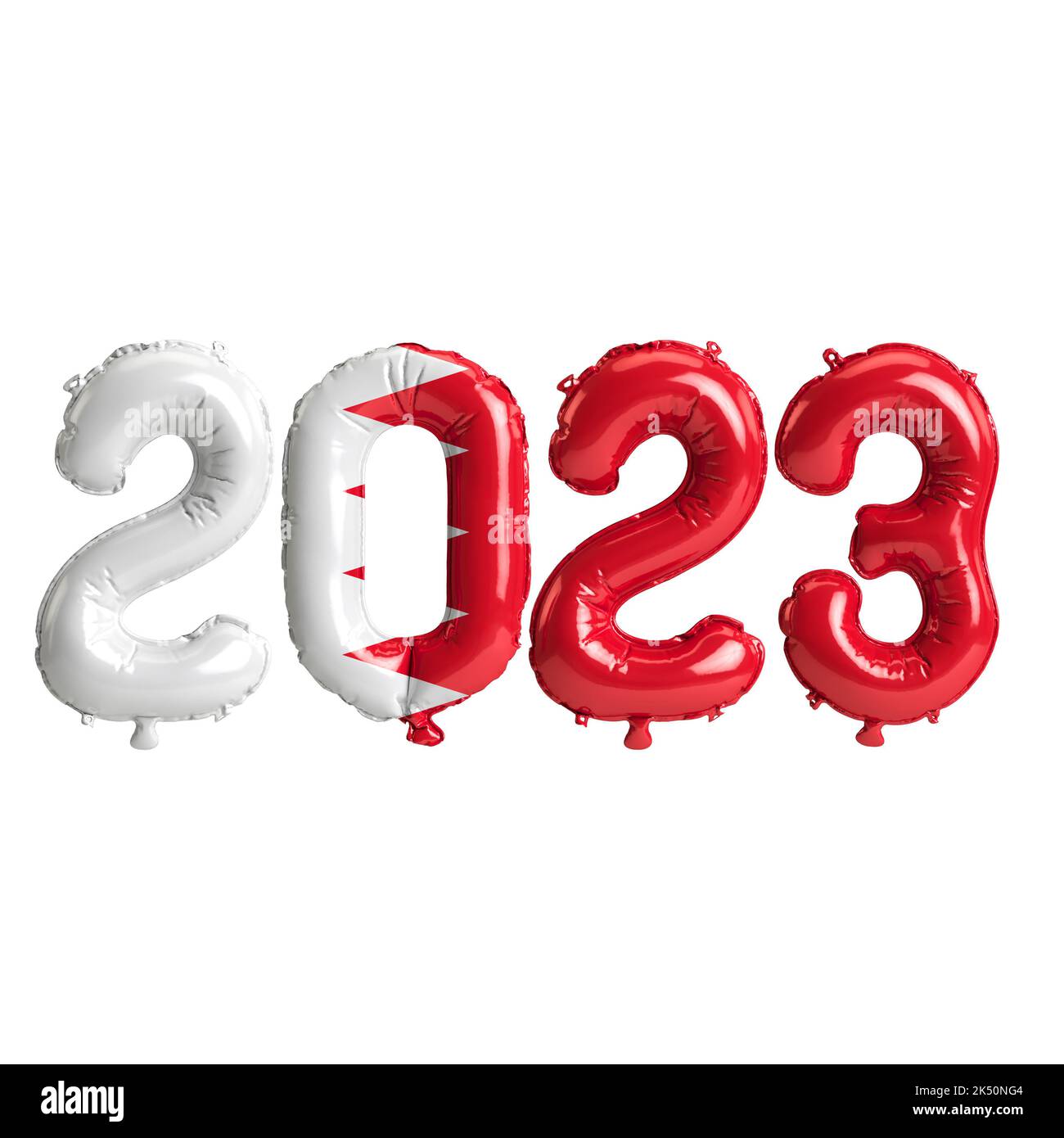 3d illustration of 2023 year balloons with Bahrain flag isolated on ...