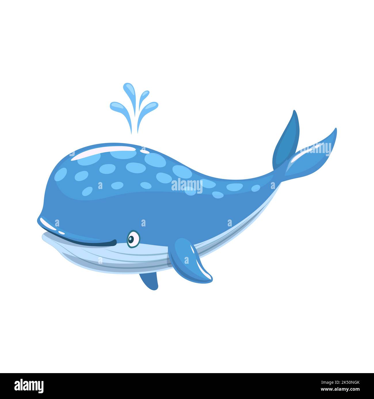 Cartoon cheerful blue whale character. Cute personage of vector sea ...