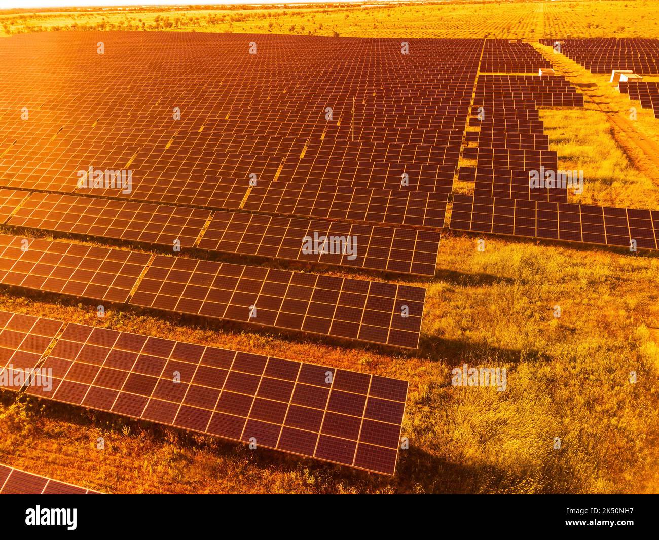 Aerial top view of a solar panels power plant. Photovoltaic solar ...