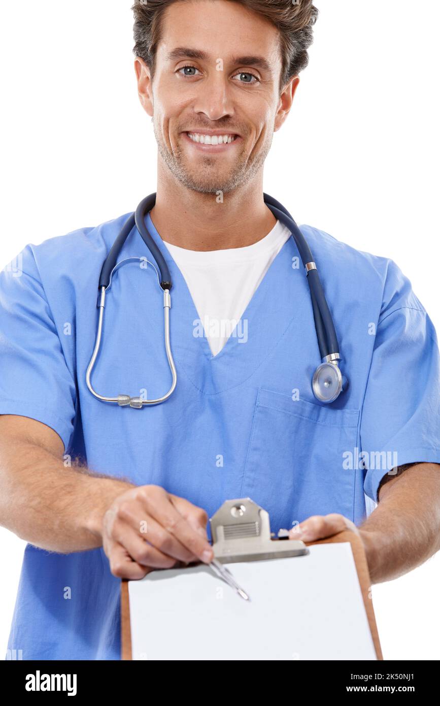We just need your details...Studio portrait of a young medical ...