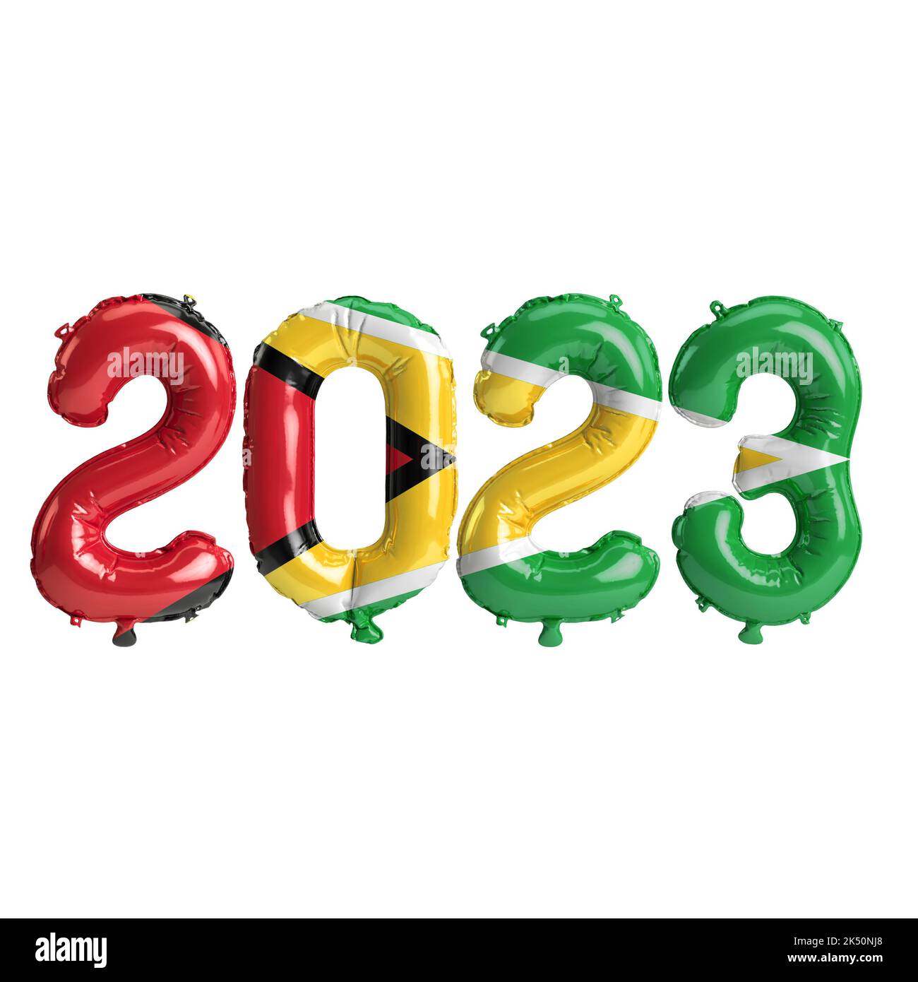 3d illustration of 2023 year balloons with Guyana flag isolated on white background Stock Photo ...
