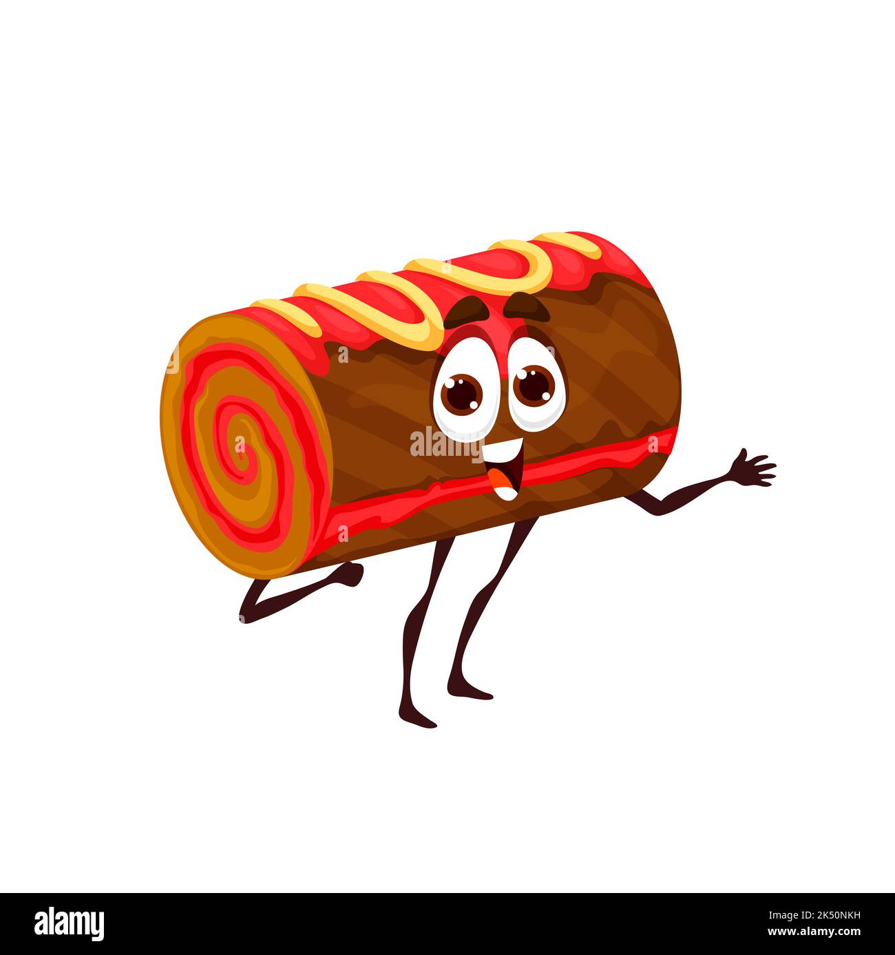 Cartoon chocolate cake roll character. Isolated vector cheerful funny ...