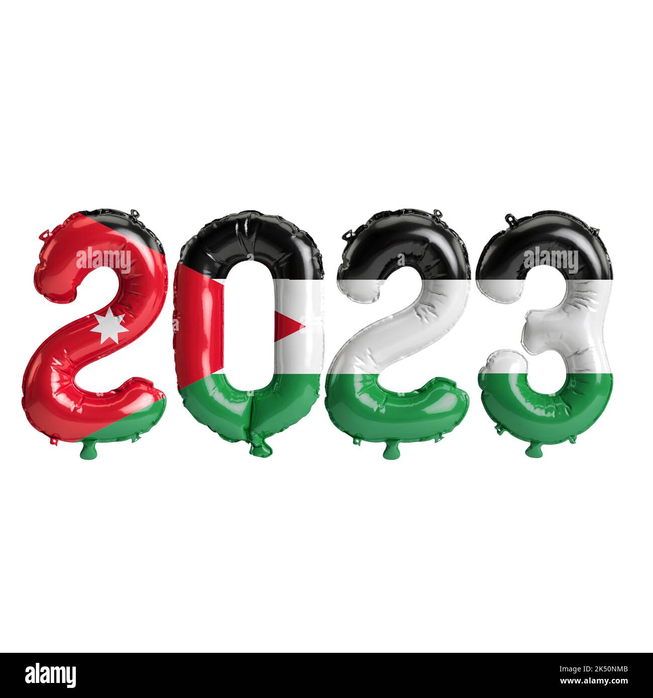 3d illustration of 2023 year balloons with Jordan flag isolated on ...