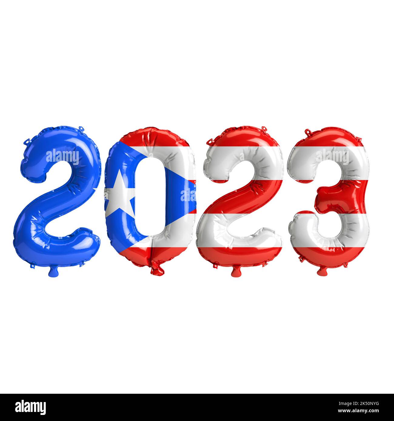 3d illustration of 2023 year balloons with Puerto Rico flag isolated on ...