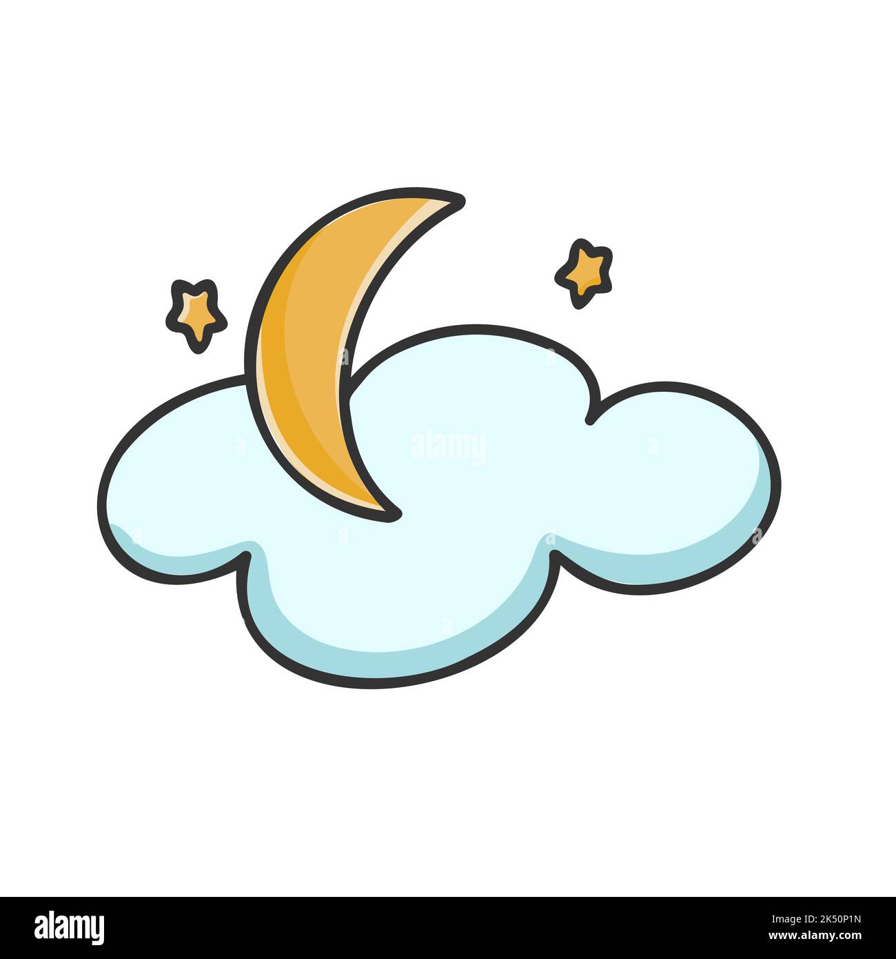 Month stars and cloud cartoon composition. Hand drawn cute celestial ...