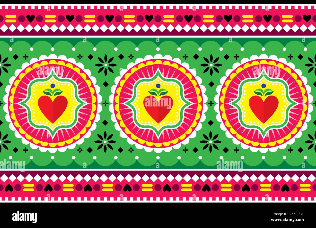 Pakistani or Indian truck art vector seamless pattern with hearts ...