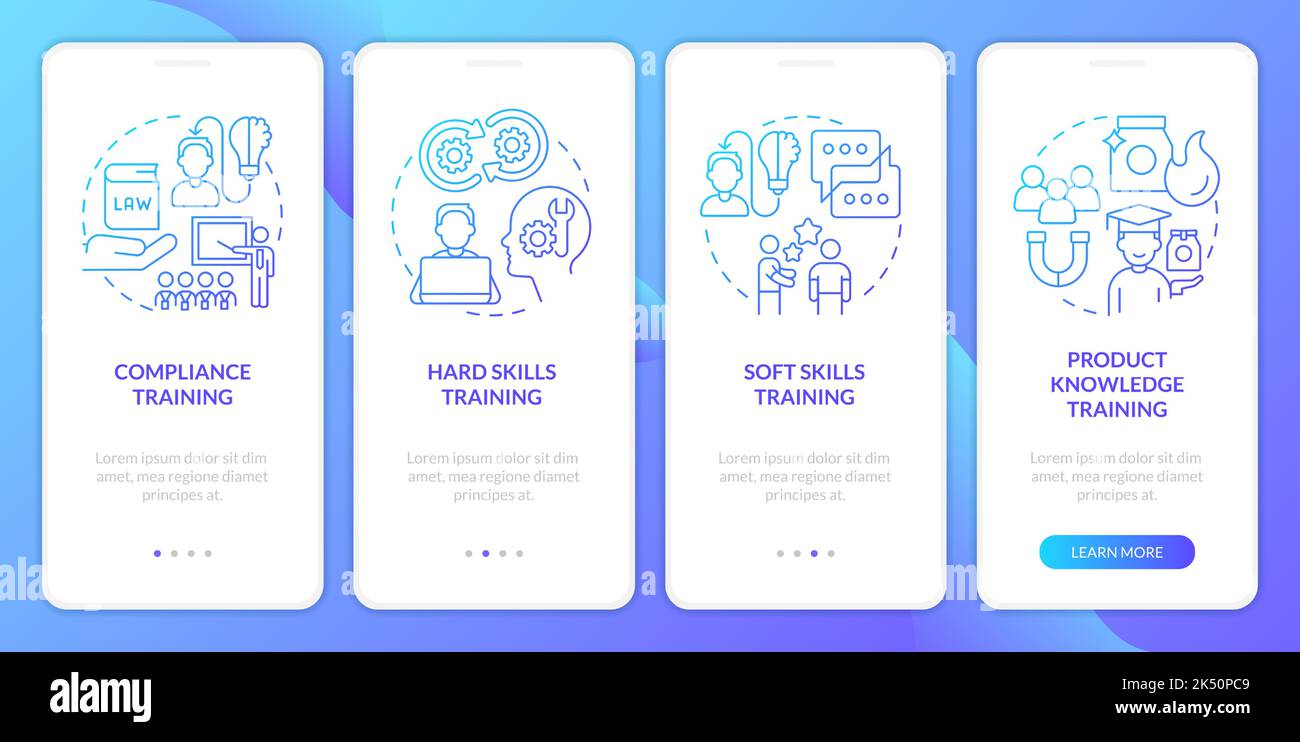 Employee training programs types blue gradient onboarding mobile app screen Stock Vector Image ...