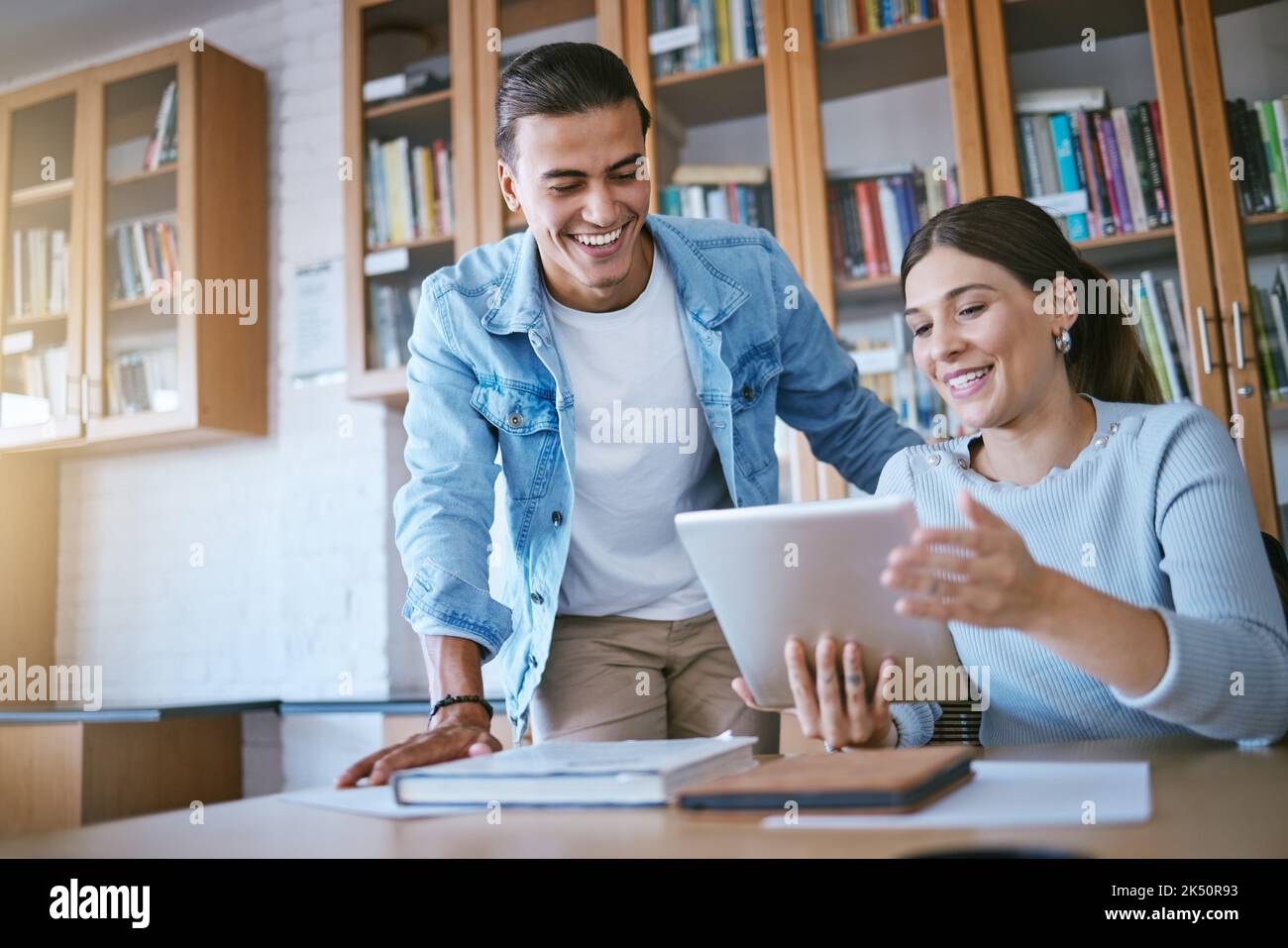 College friends, students and library tablet research connect for ...