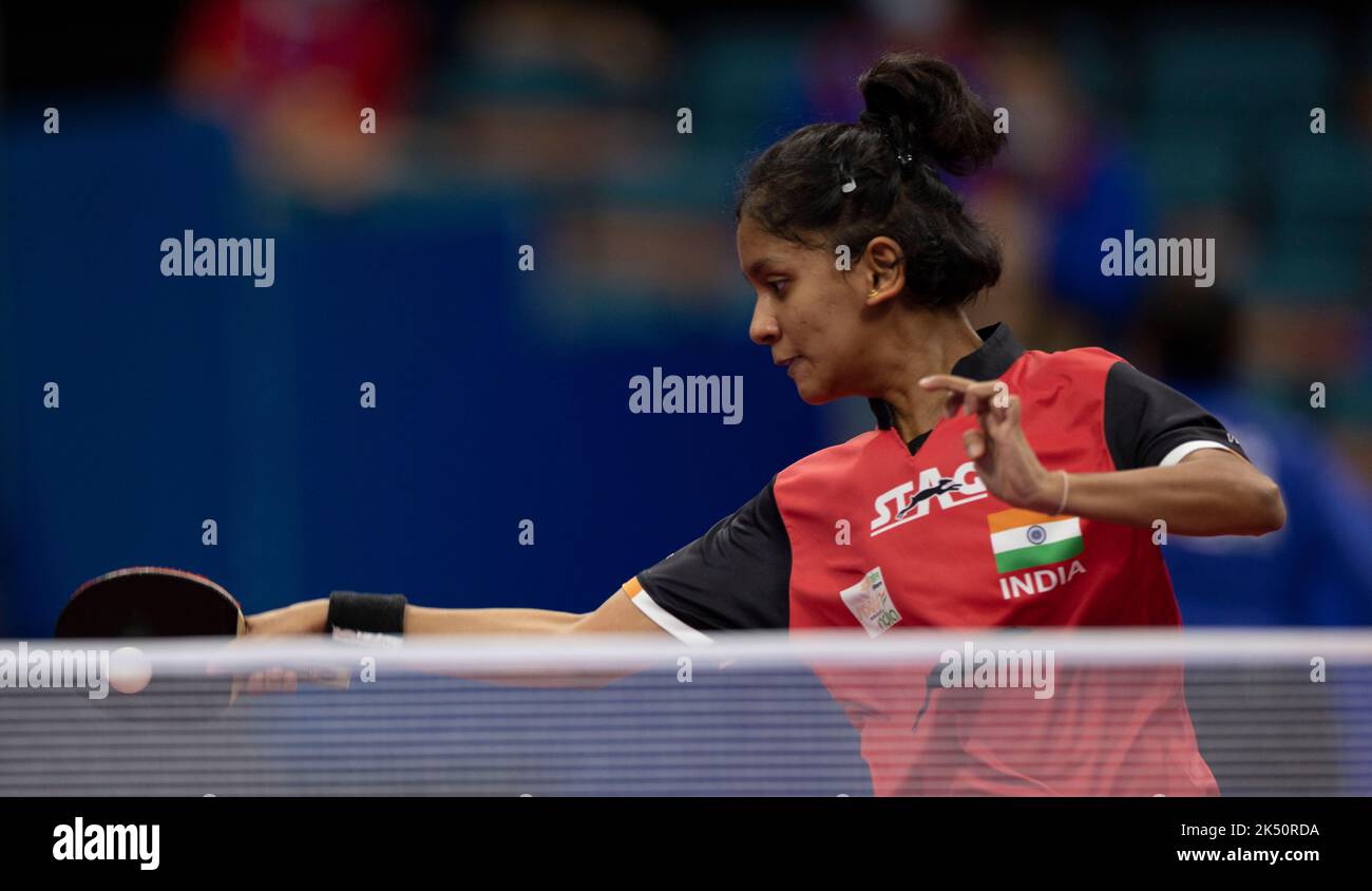 CHENGDU, CHINA - OCTOBER 5, 2022 - Srika Akula of India competes ...