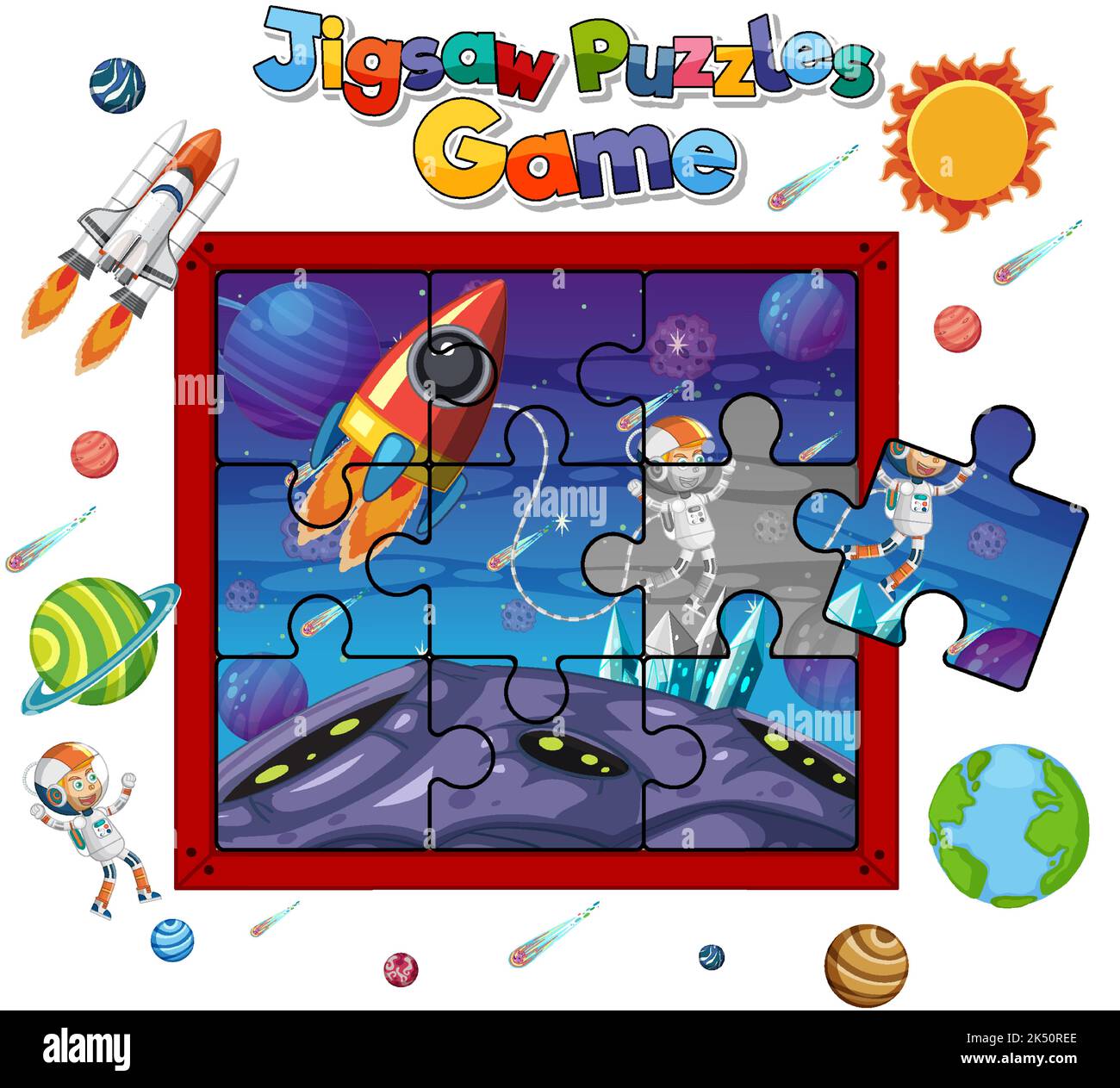 Astronaut in space photo puzzle game template illustration Stock Vector ...