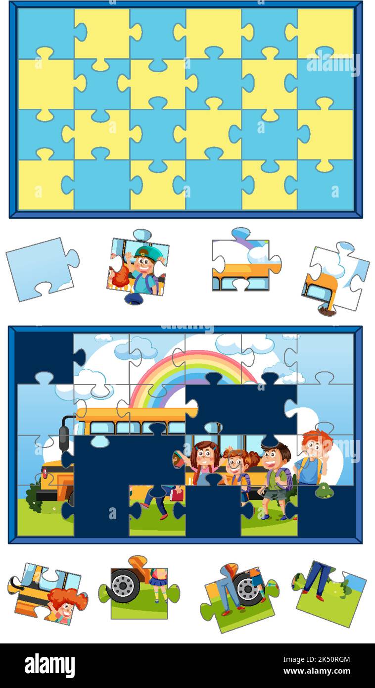 School kids photo jigsaw puzzle game illustration Stock Vector Image ...