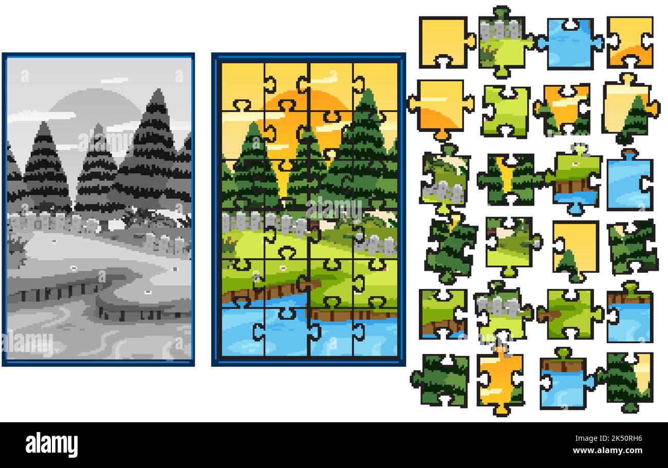 Nature outdoor scene photo puzzle game template illustration Stock ...
