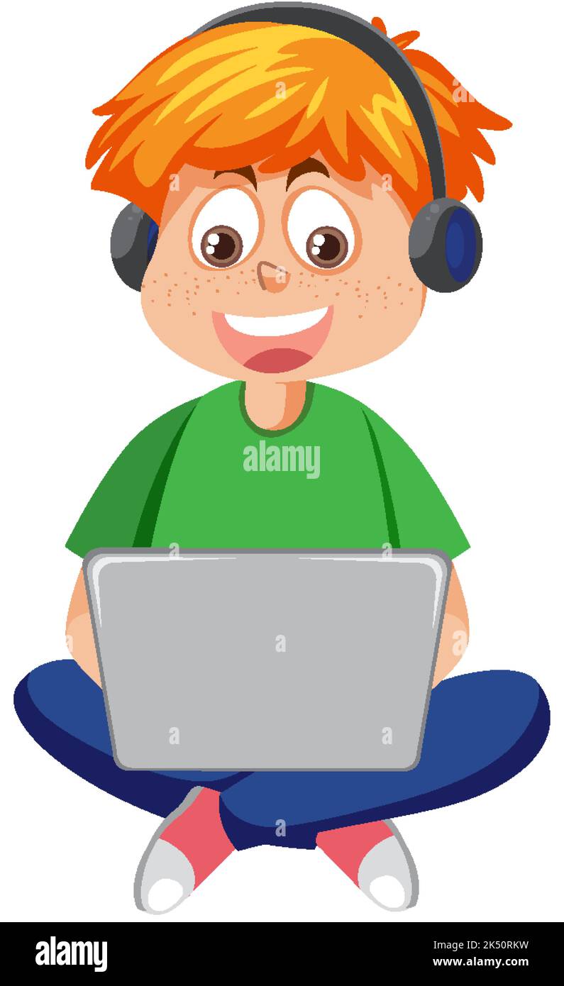 A boy using laptop cartoon character illustration Stock Vector Image ...