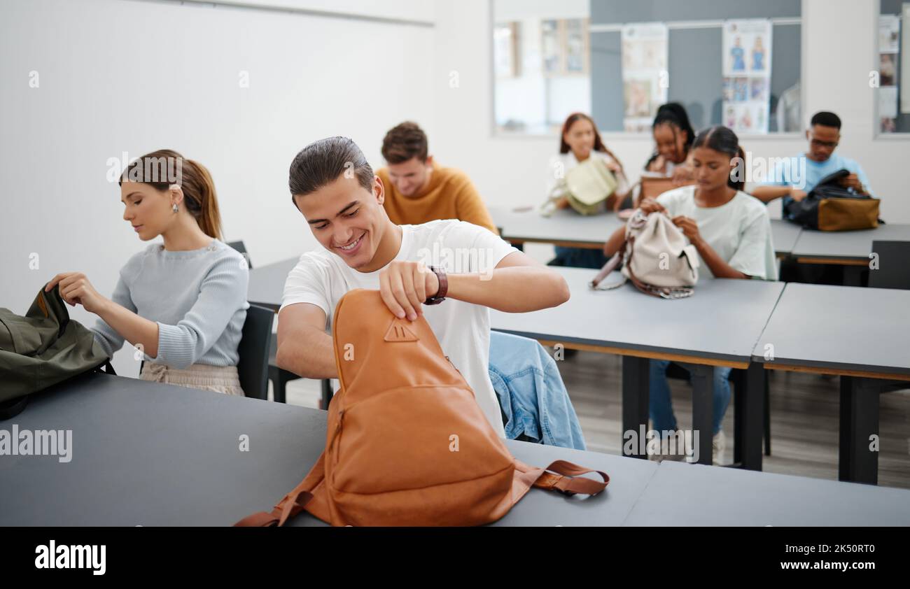 University students in a classroom, learning education at college in a ...