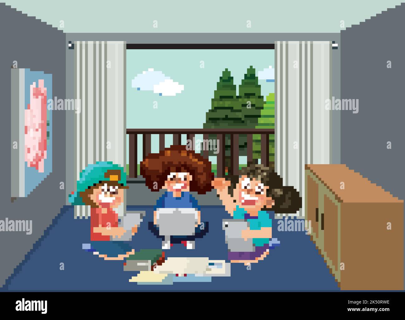 Kids learning online at home illustration Stock Vector Image & Art - Alamy