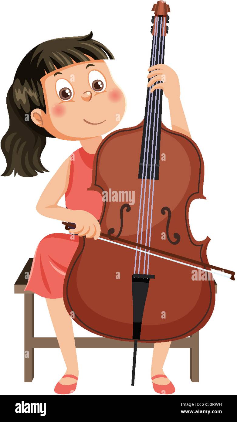 Happy girl playing cello illustration Stock Vector Image & Art - Alamy