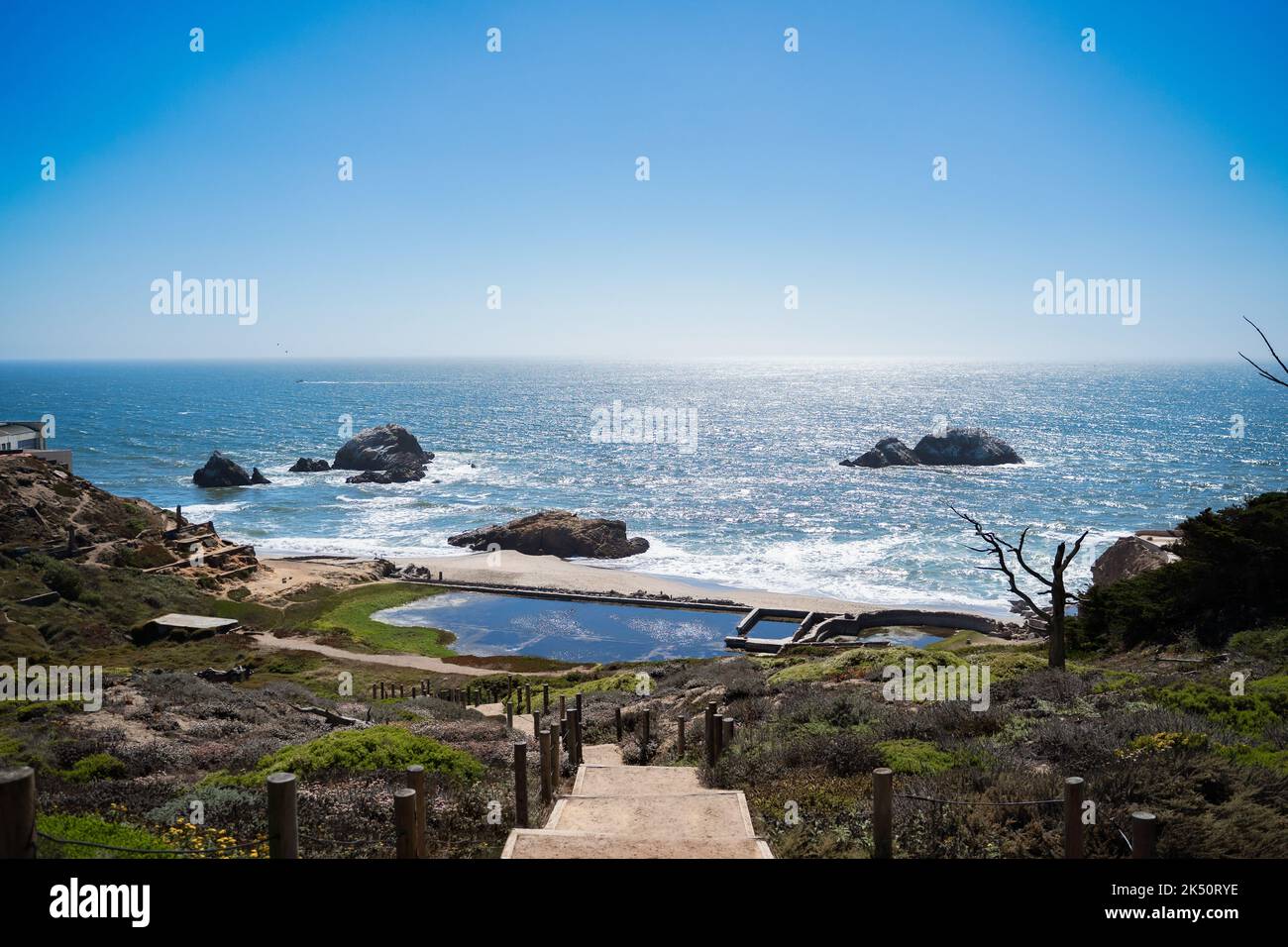 View of Sutro Baths at Lands end lookout on bright sunny day with ocean ...
