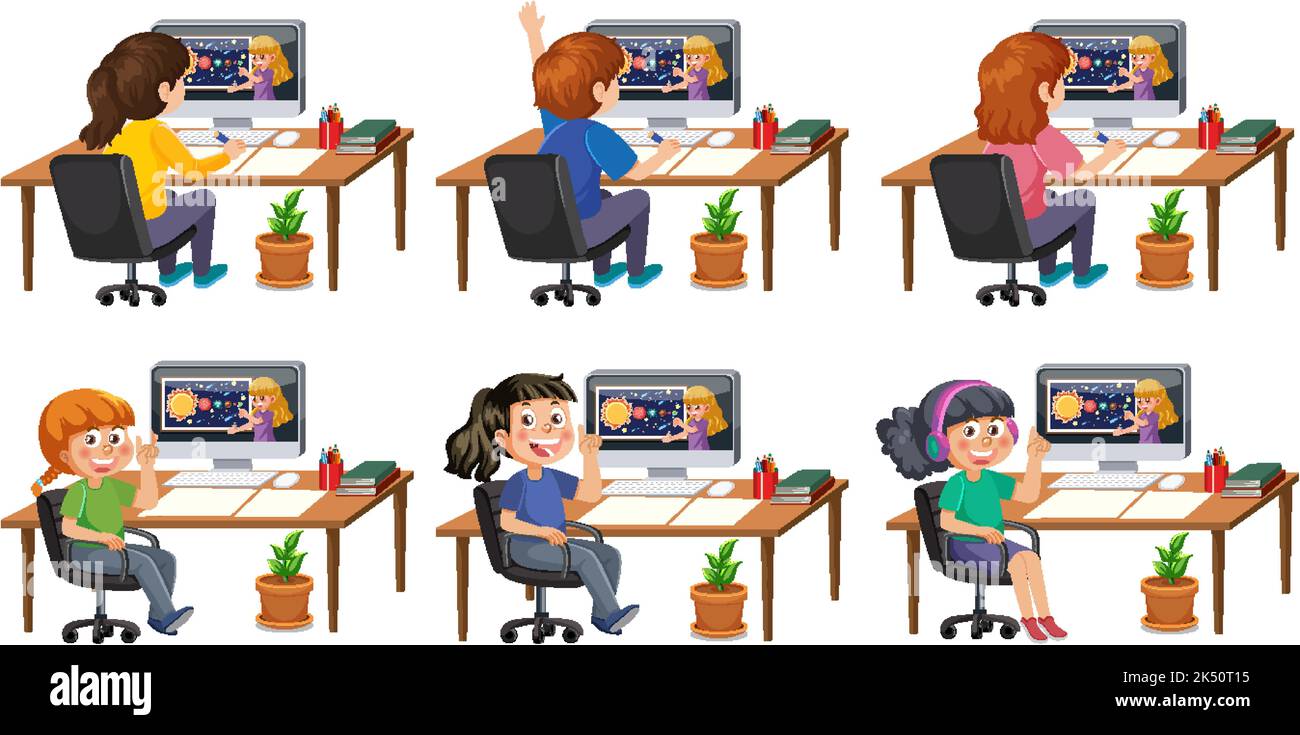 Set of different kids using computer illustration Stock Vector Image ...
