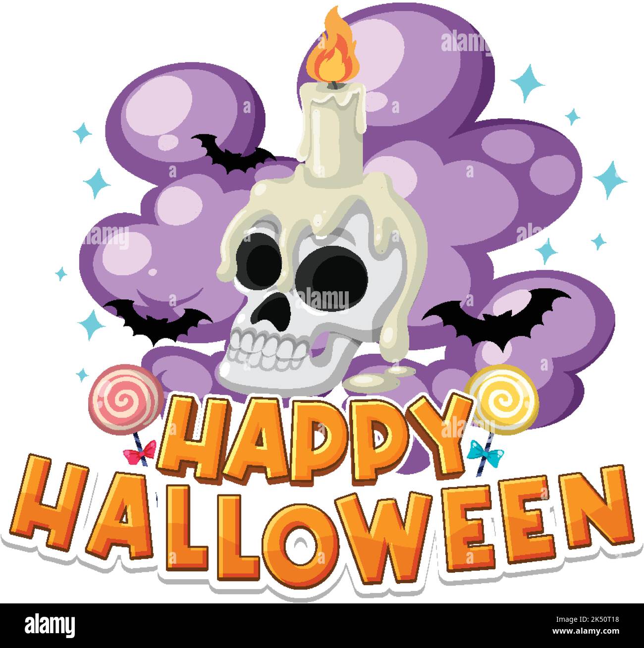 Happy Halloween word with skull candle illustration Stock Vector Image ...