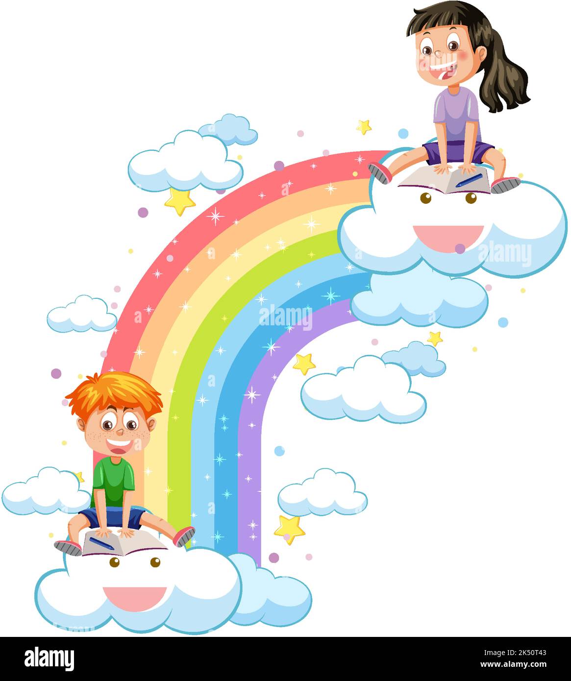 Happy children with rainbow illustration Stock Vector Image & Art - Alamy