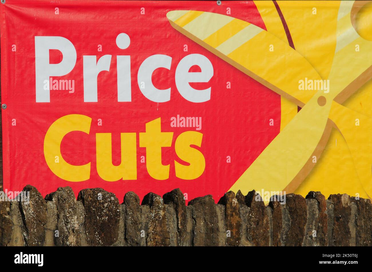 Price cuts sign outside Morrisons superstore Stock Photo - Alamy