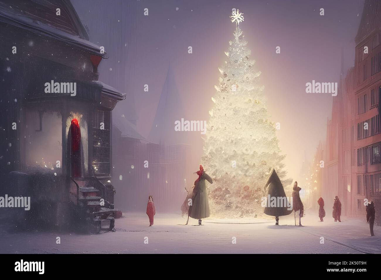 Christmas card holiday festive scene artwork and illustrations Stock ...