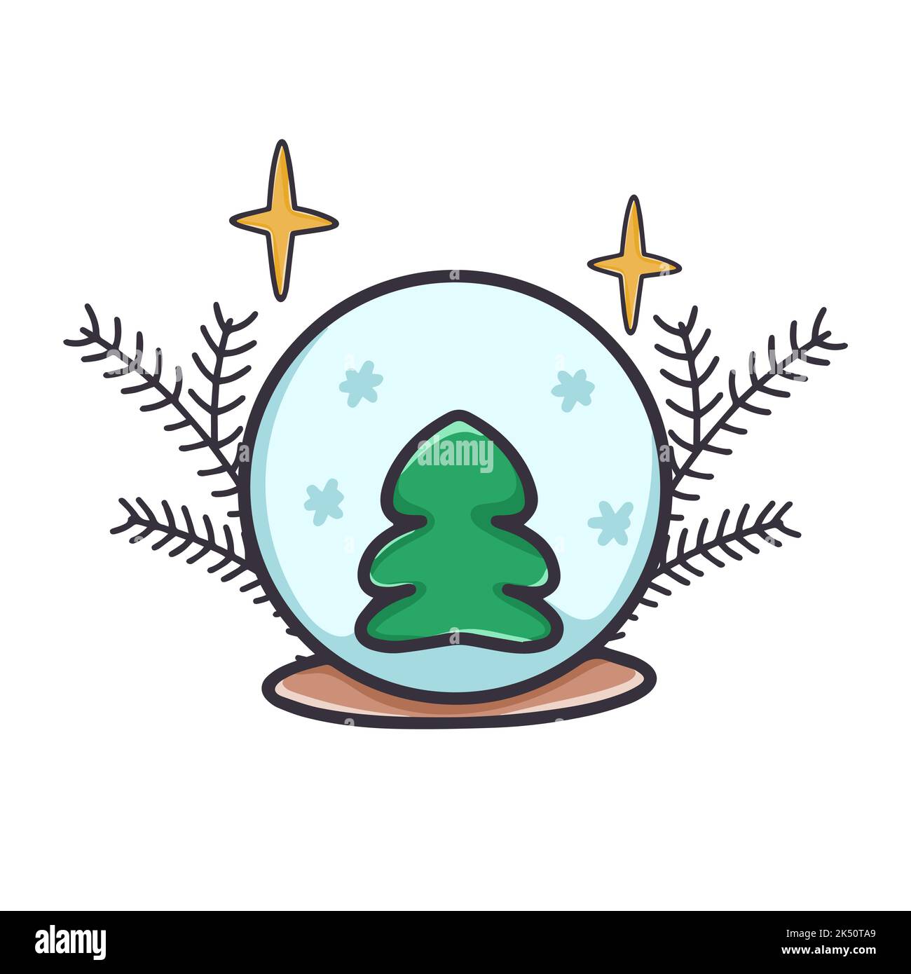 Christmas composition with crystal ball spruce and stars. Cute festive ...