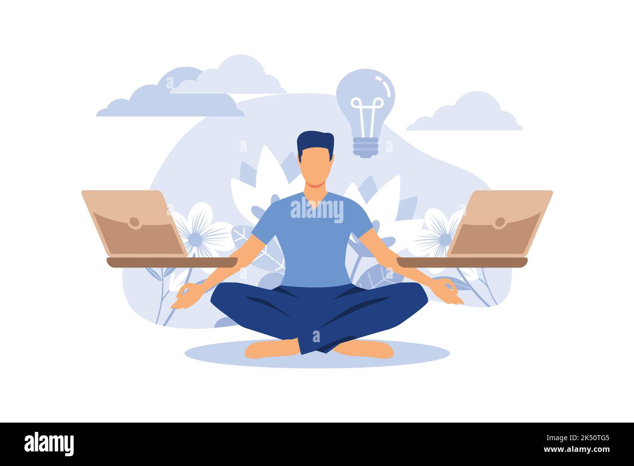 concept of meditation workflow, health benefits for body, mind and ...