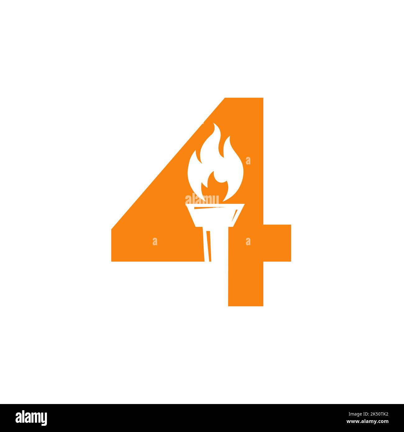 Initial Letter 4 Fire Torch Concept With Fire and Torch Icon Vector ...