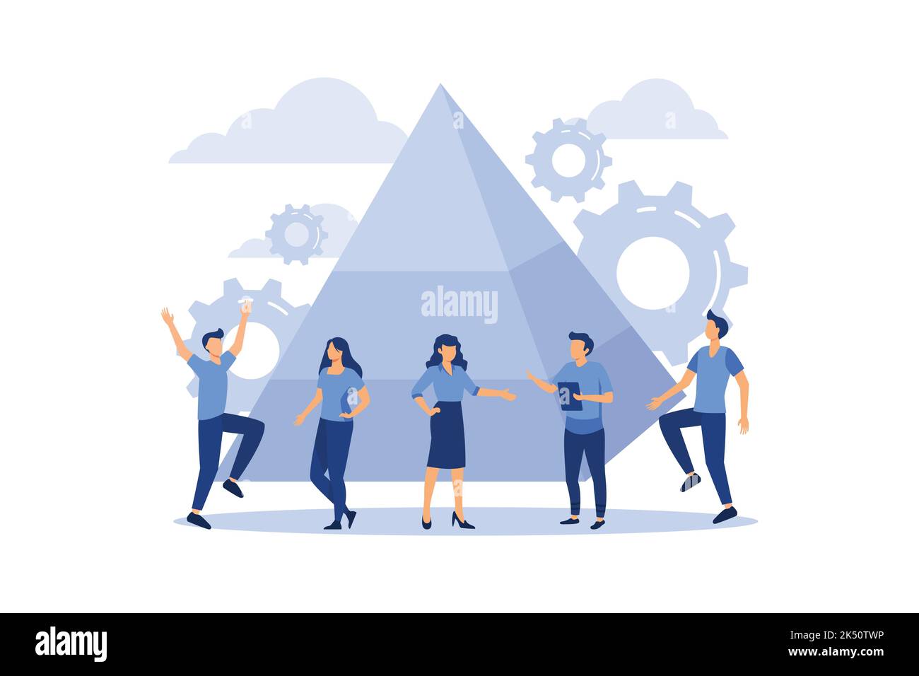 people connect the elements of the pyramid, vector illustration flat ...